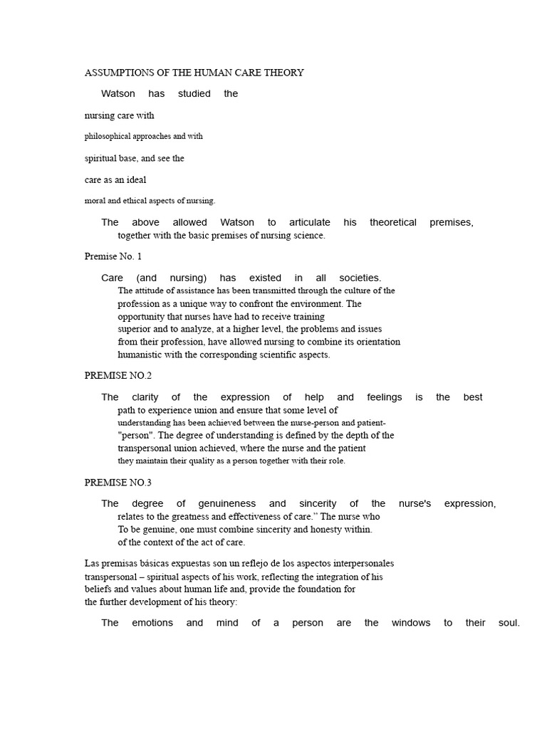 Human Care Theory in Nursing | PDF | Nursing | Theory
