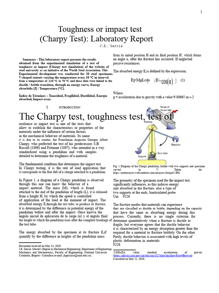 Charpy Impact Test Laboratory Report | PDF | Ductility | Fracture
