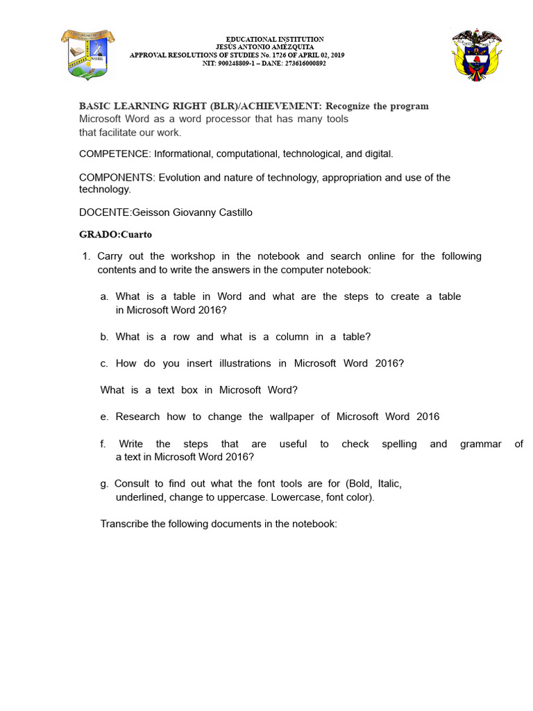 4 - Workshop Grade 4 Technology and Computer Science | PDF | Microsoft ...