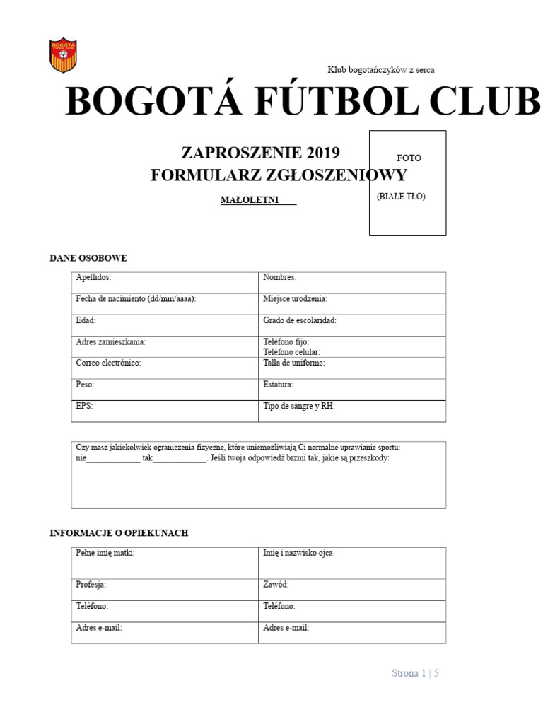 Formularz Zaproszenie Dla Nieletnich | PDF