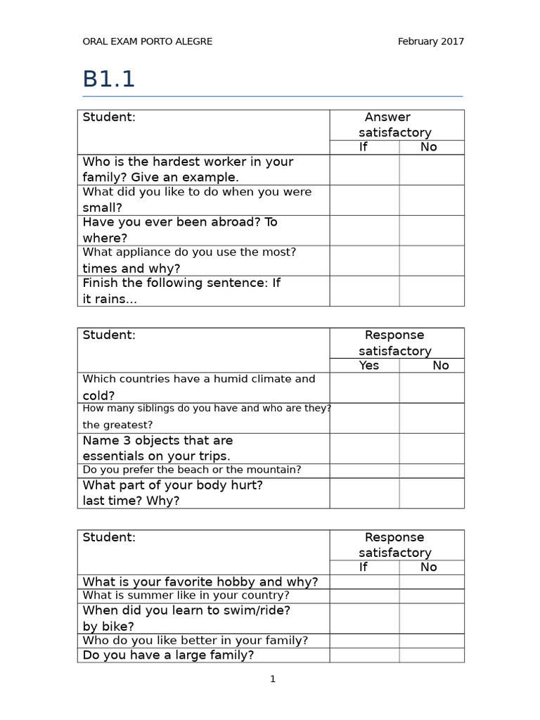Oral Questions B1-C1 | PDF