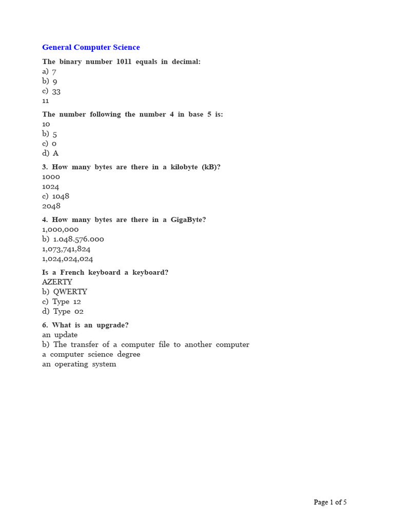 Multiple Choice Questions of the Competition with Correction INFORMAT ...