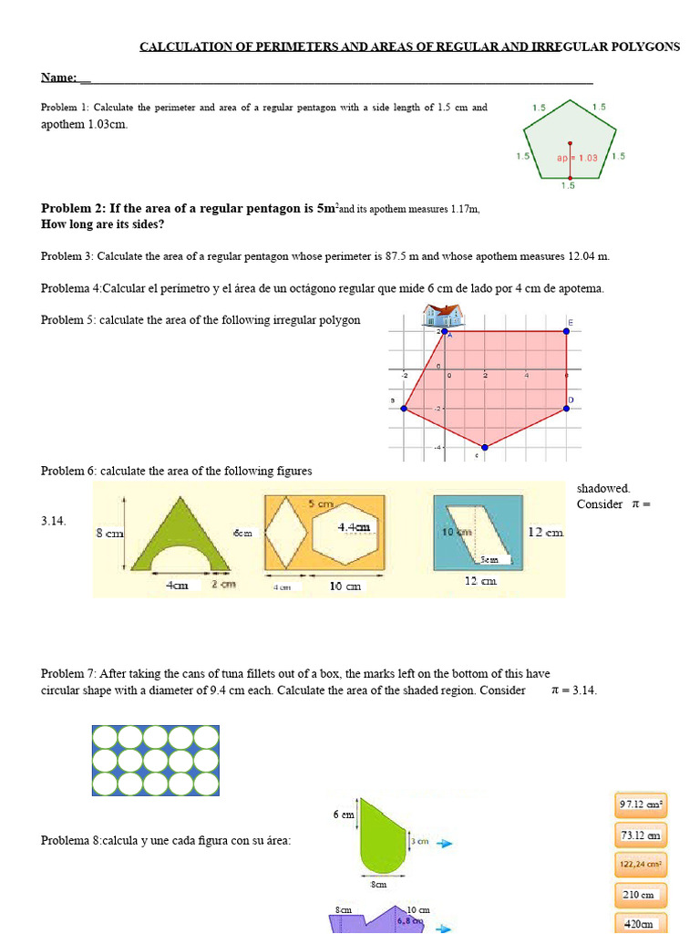 CALCULATION OF PERIMETERS AND AREAS OF REGULAR AND IRREGULAR POLYGONS | PDF