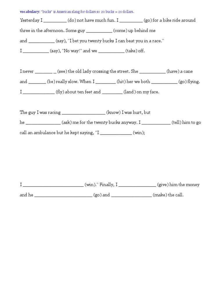 Past Simple Verb Fill-in Exercise | PDF | Grammar | Linguistic Morphology