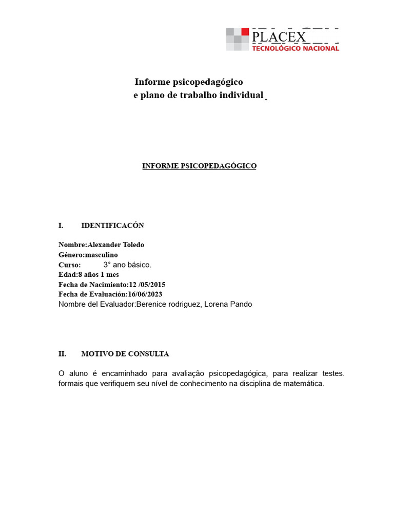 relatório psicopedagógico matemática lorena pando-berenice rodriguez ...