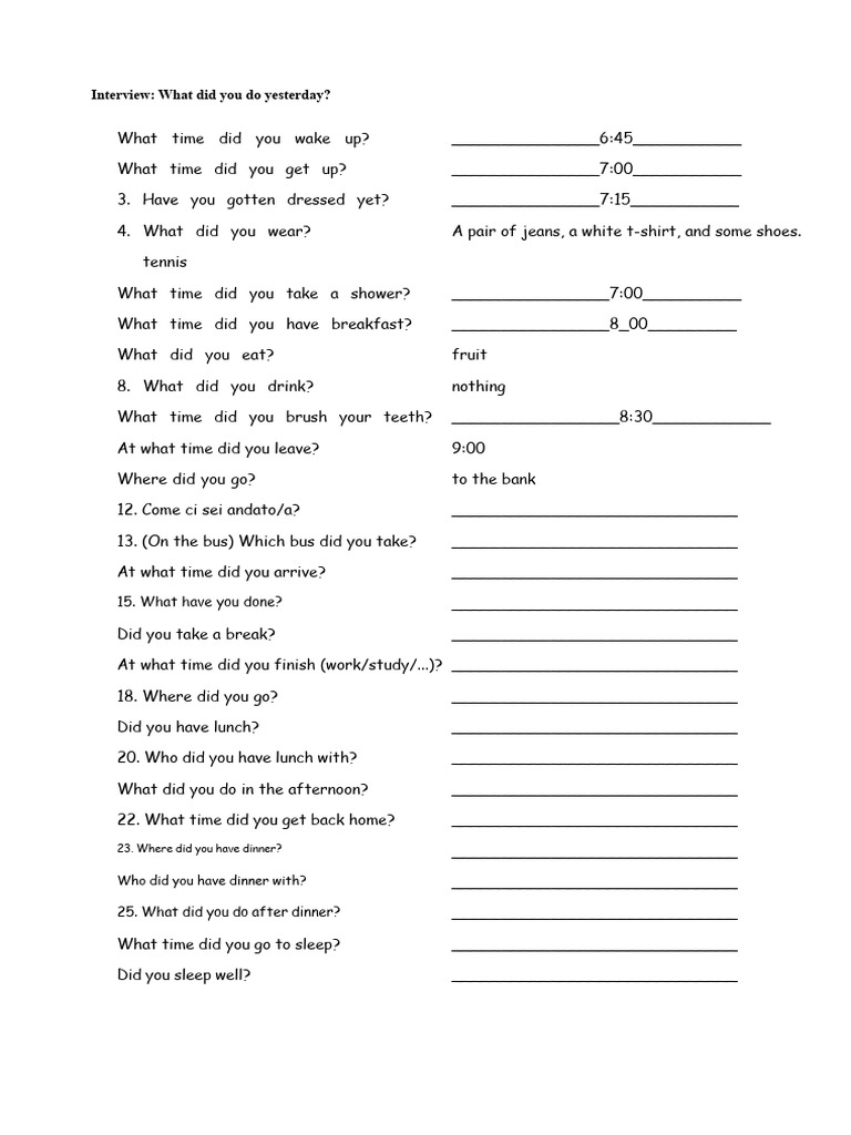 Interview - What - Did - You - Do - Yesterday, PRESENT PERFECT | PDF