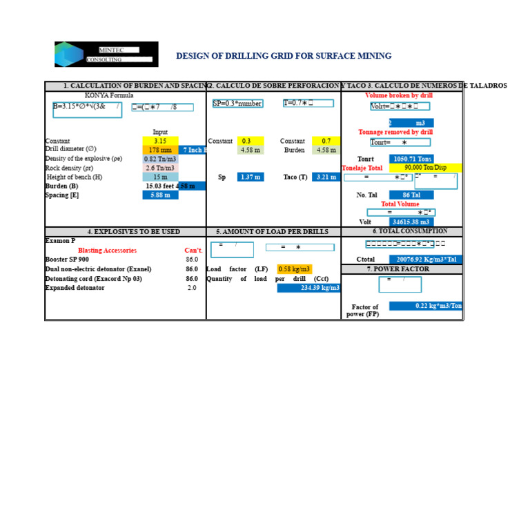 Surface Blasting Design Template | PDF | Ton