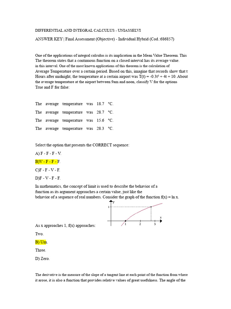 Final Objective Exam Differential and Integral Calculus | PDF ...