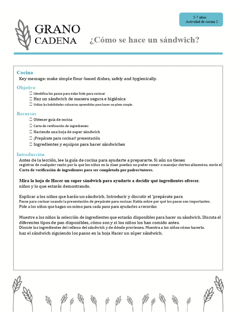 05-07 Cómo Hacer Un Sándwich Plan de Lección PDF | PDF | Emparedado ...