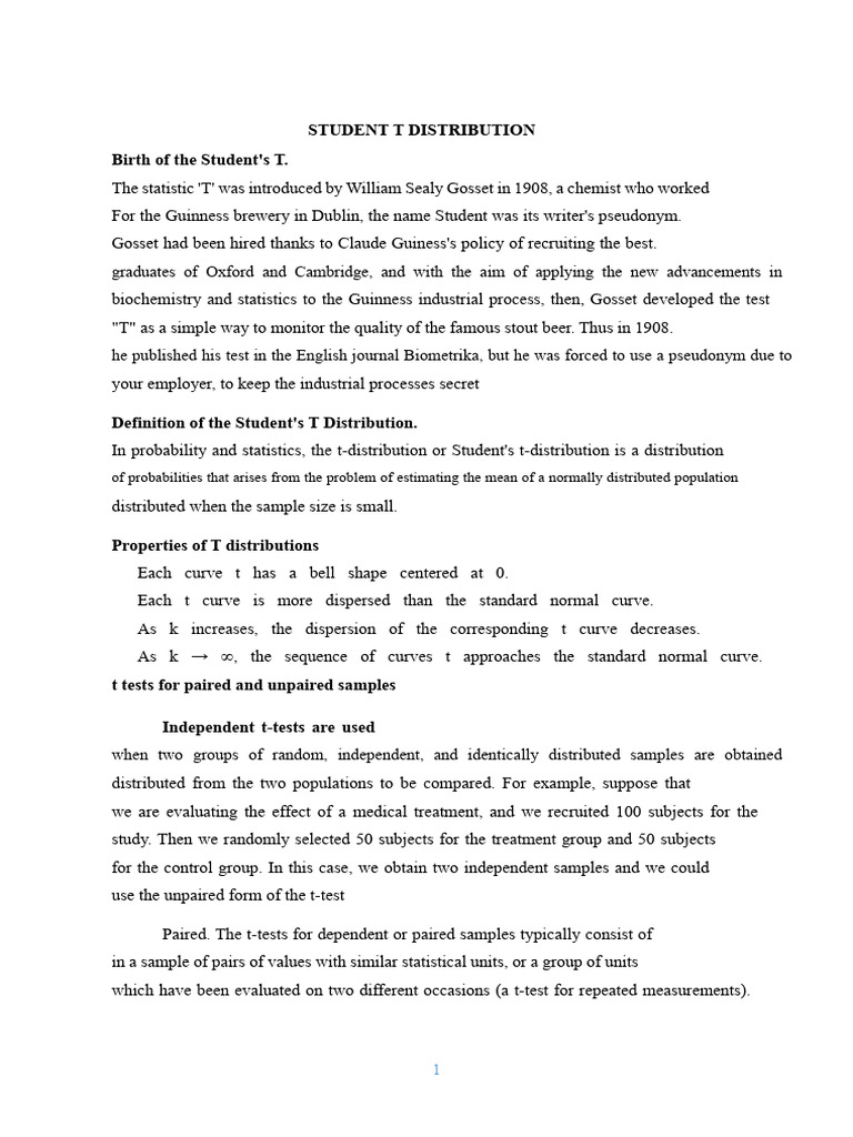 Understanding Student's T Distribution | PDF | Student's T Test ...