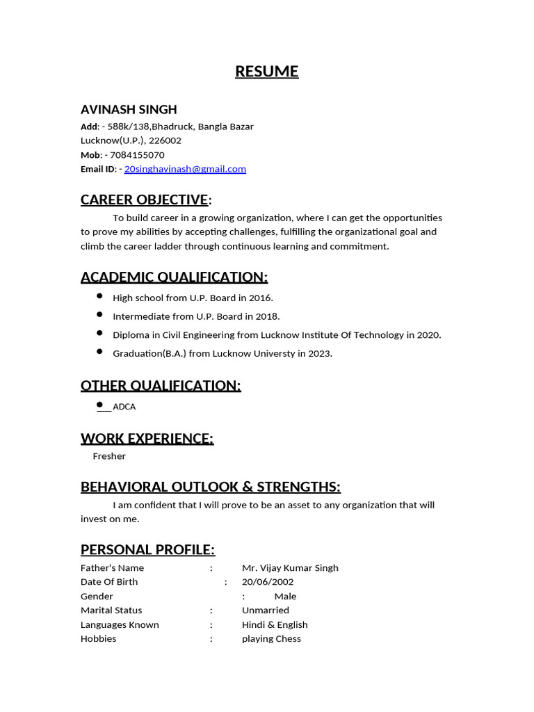 Avinash Cv | PDF