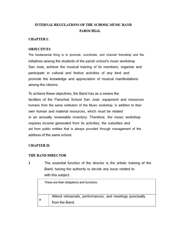 School Music Band Internal Regulations | PDF | Board Of Directors ...