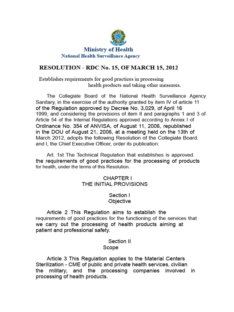 RDC 15 - 2012 CME | PDF | Sterilization (Microbiology) | Disinfectant