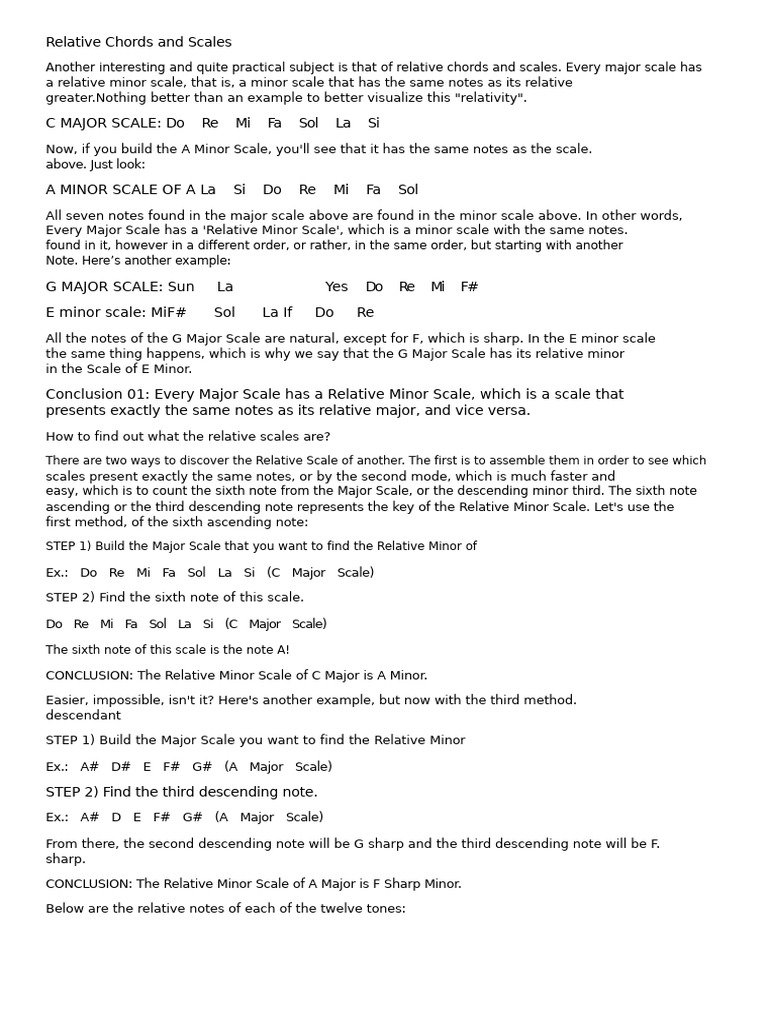 Understanding Relative Chords and Scales | PDF | Scale (Music) | Chord ...
