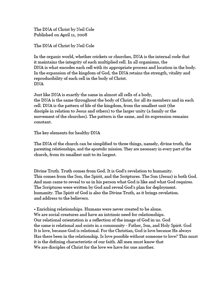 The DNA of Christ By Neil Cole | PDF | God In Christianity | Revelation