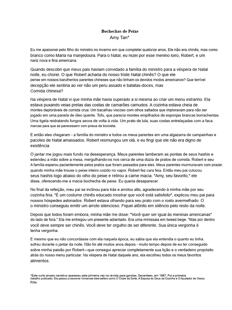 Comparando e Contrastando "Fish Cheeks" (Amy Tan) com "Killing Dinner ...