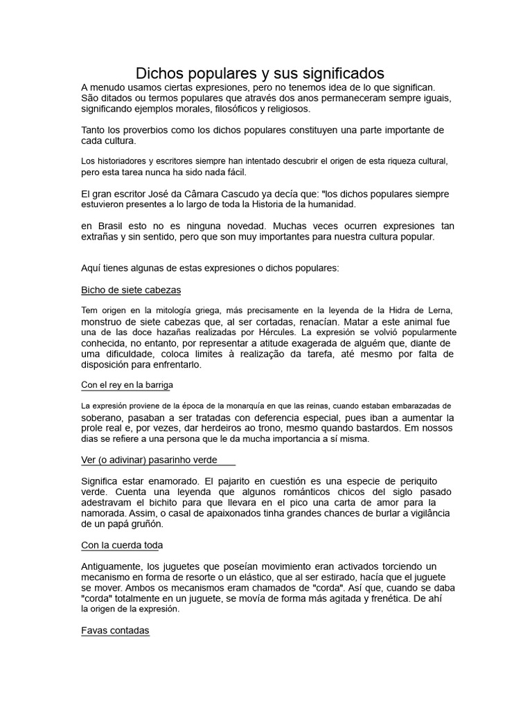 Refranes Populares y Sus Significados | PDF