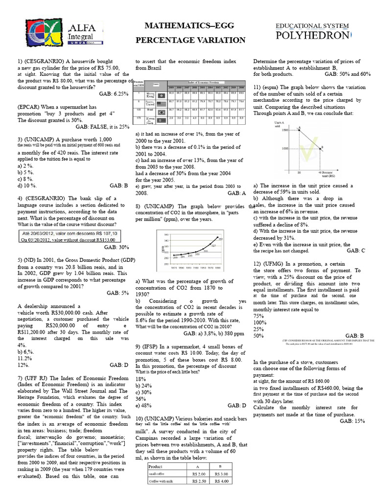FRONT 2 - PERCENTAGE VARIATION EXERCISES | PDF | Discounting | Interest