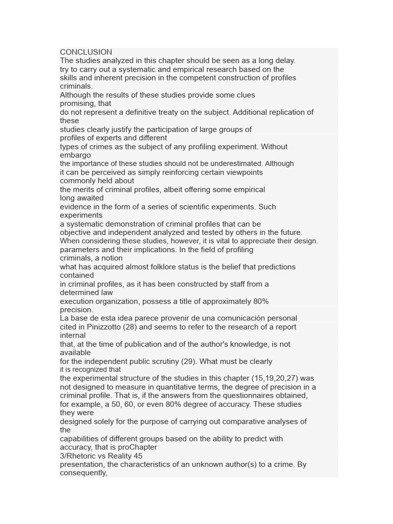 CONCLUSION of Criminal Profiling | PDF | Offender Profiling | Crimes