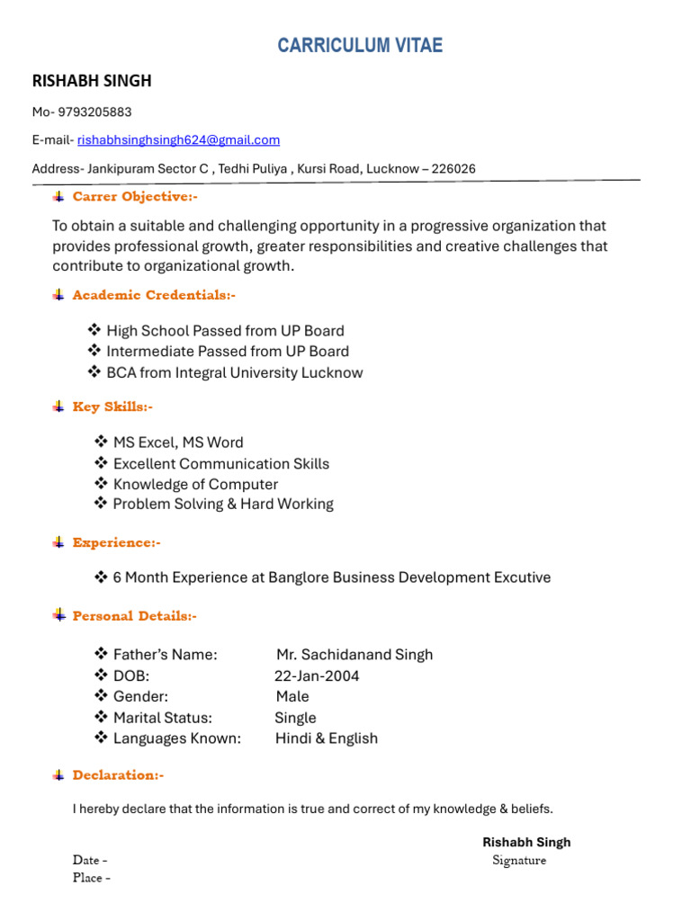 Rishabh Singh Cv-1 | PDF