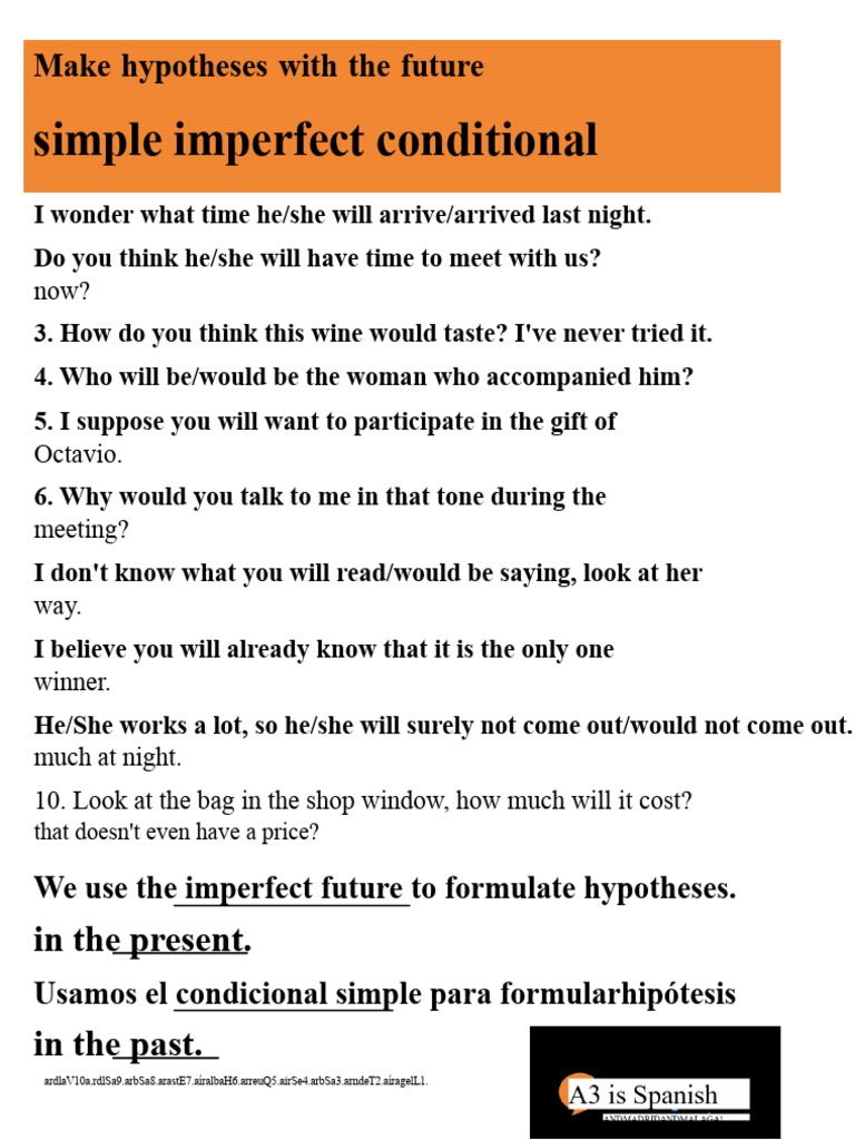 quiz-spanish-hypothesis-future-imperfect-simple-conditional(2) | PDF