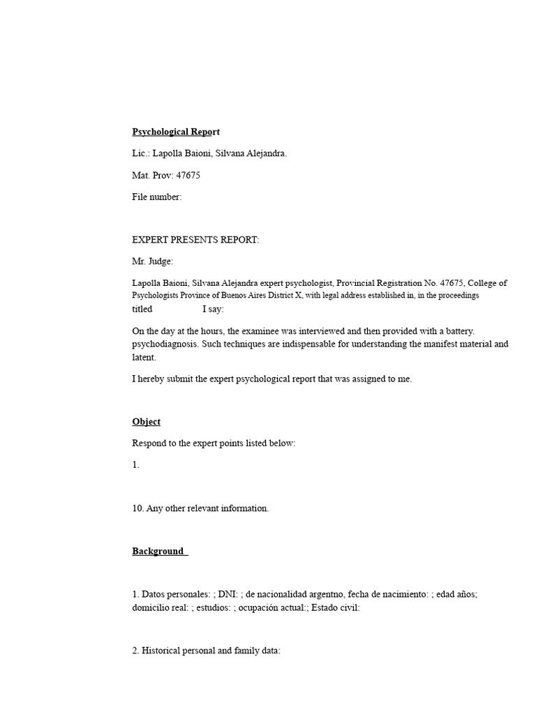 Psychological Evaluation Report Summary | PDF | Psychological Trauma ...
