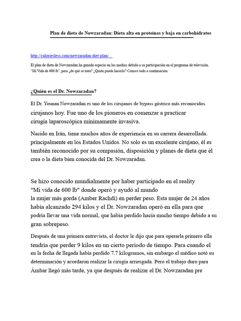 Ahoraza Dieta Plan Alta Proteína Baja Ca PDF | PDF | Dieta | Cirugía