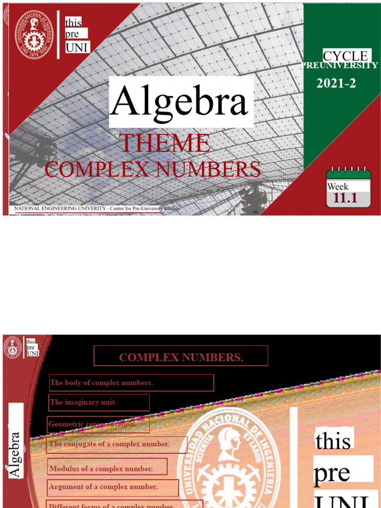 COMPLEX NUMBERS PART 1 CEPRE UNI 2021-2 | PDF | Complex Number | Numbers