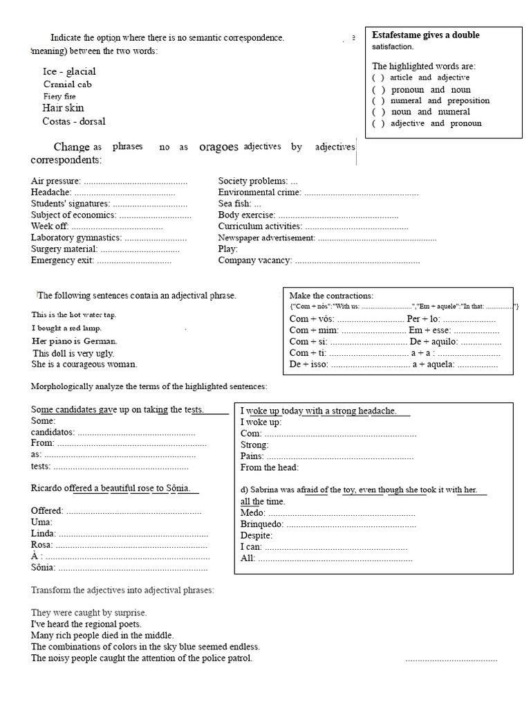 Language Structure and Analysis Exercises | PDF | Adjective | Verb