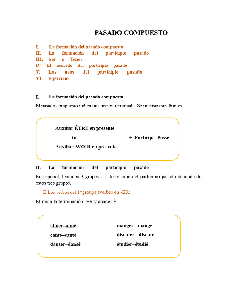 Formación y uso del pasado compuesto | PDF | Verbo | Gramática
