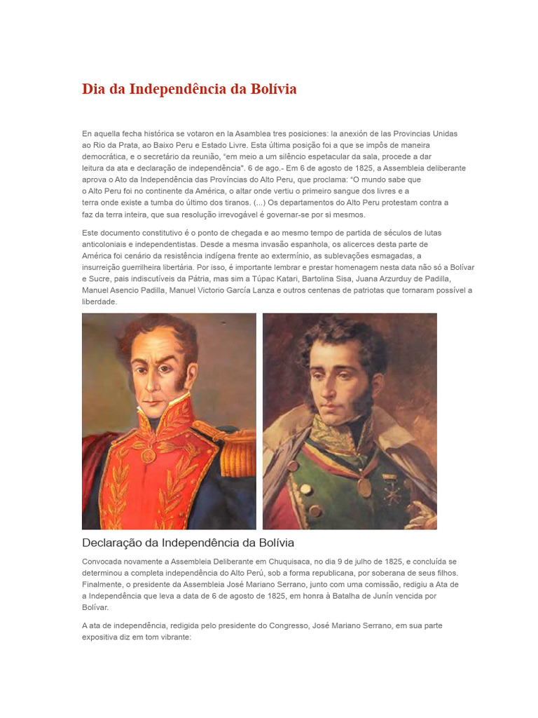História da Independência da Bolívia | PDF | Bolívia | Peru
