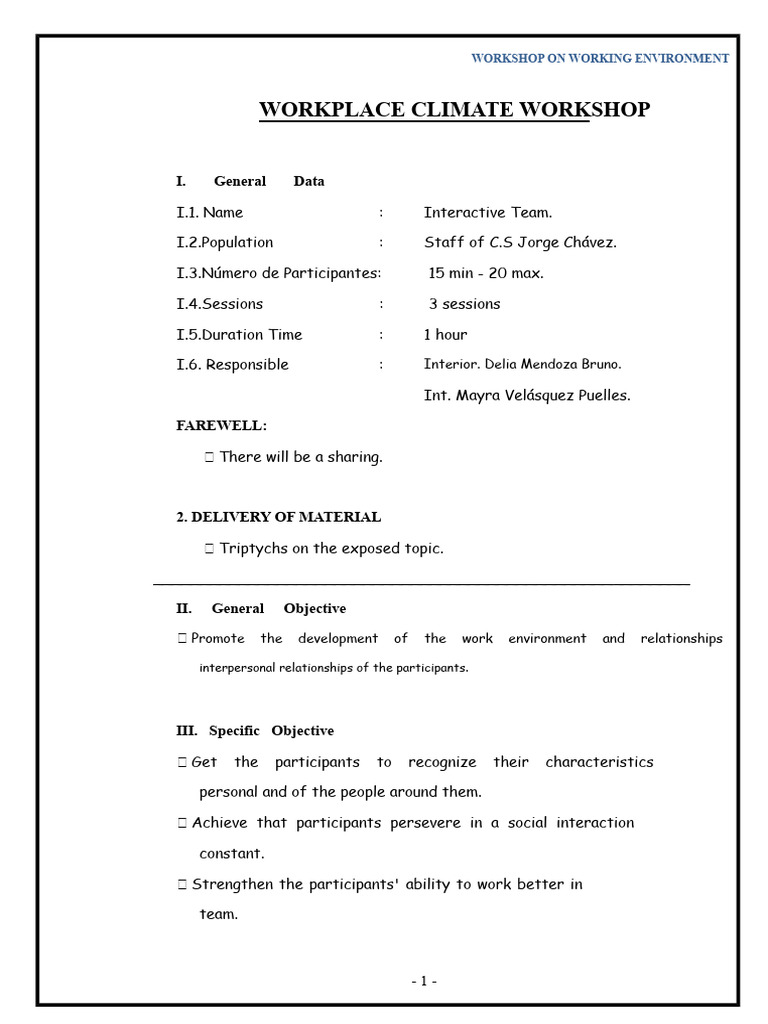 213204496-Work Environment Workshop | PDF | Self Esteem | Communication