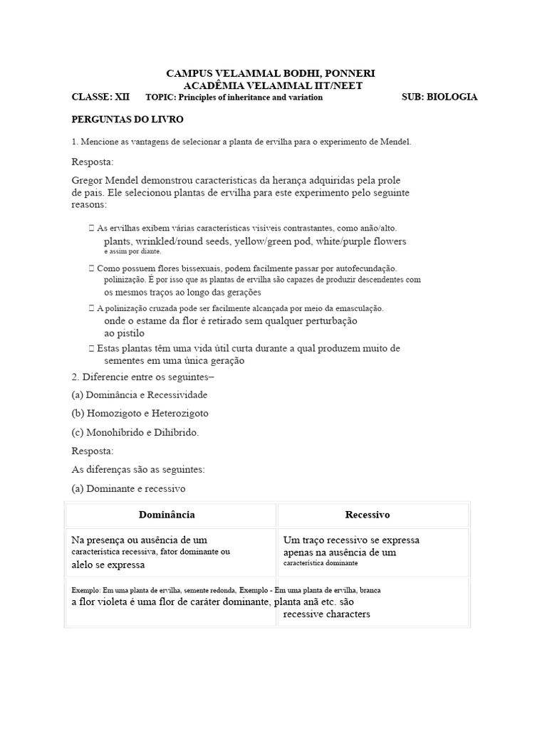 Princípios de herança e variação | PDF | Alelo | Dominância (genética)