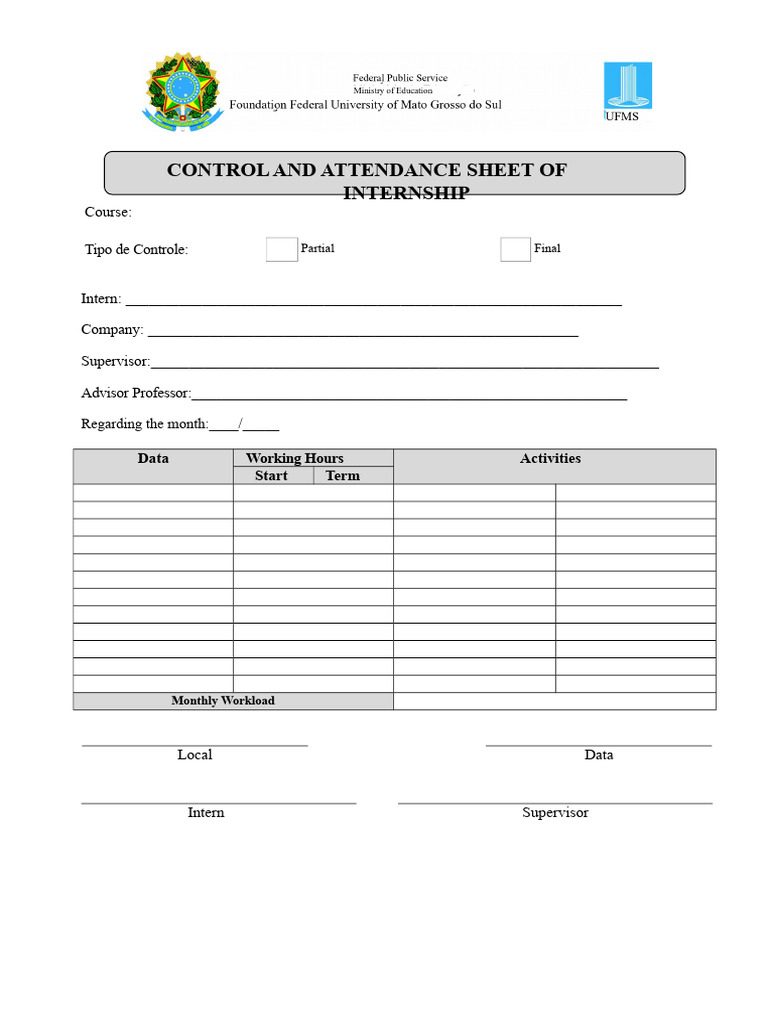 Internship attendance control sheet - UFMS | PDF