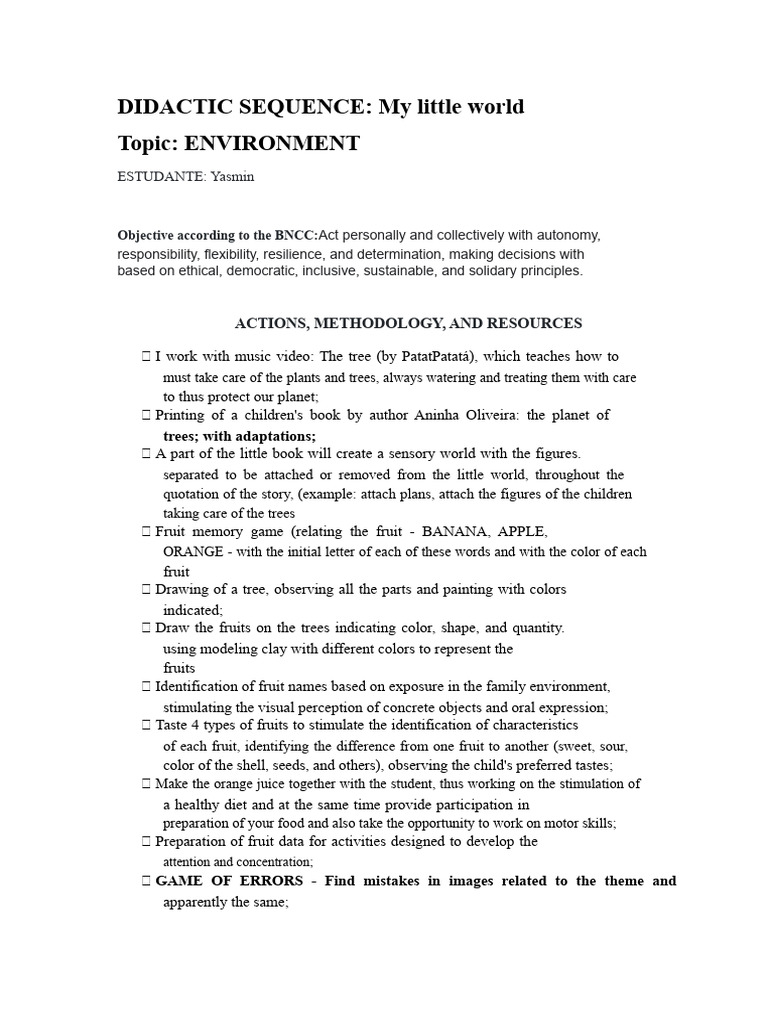 Didactic Sequence My Little World | PDF | Color | Trees