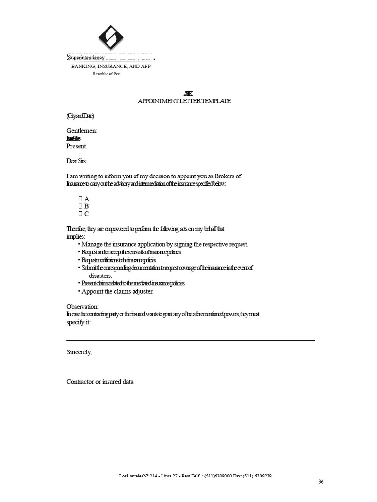 Appointment Letter Model | PDF | Insurance | Professional Liability ...
