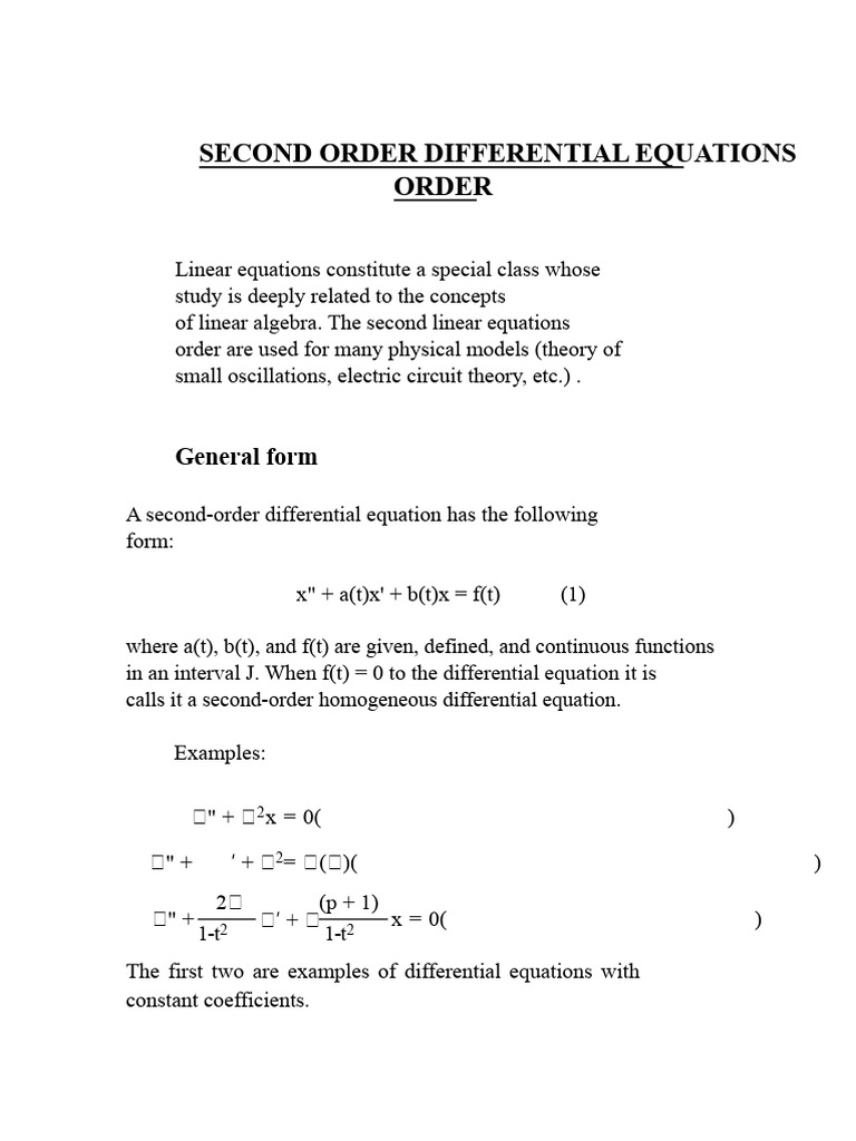 Second Order Differential Equations Guide | PDF | Differential ...