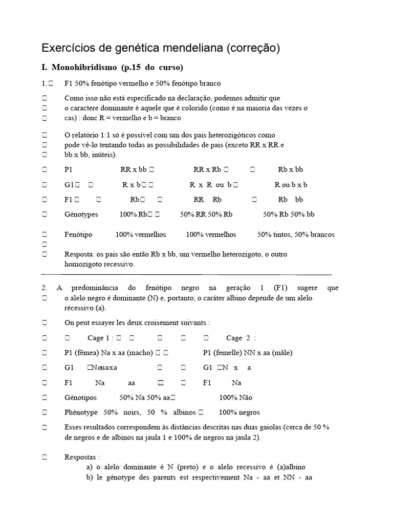 Exercícios de Monohibridismo - Ex 1 a 6 Página 15 | PDF | Dominância ...