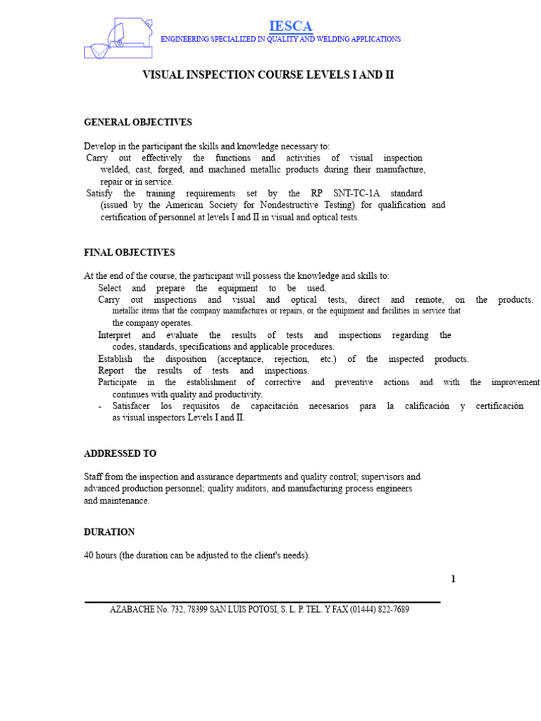 General Course on Visual Inspection-n1 | PDF | Nondestructive Testing ...