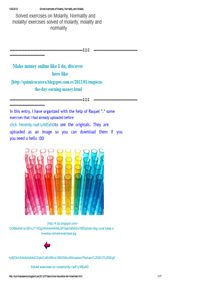 Solved Exercises of Molarity, Normality, and Molality | PDF | Mole ...