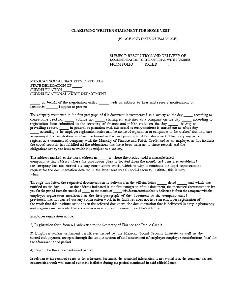 Clarifying Written Statement For Home Visit | PDF