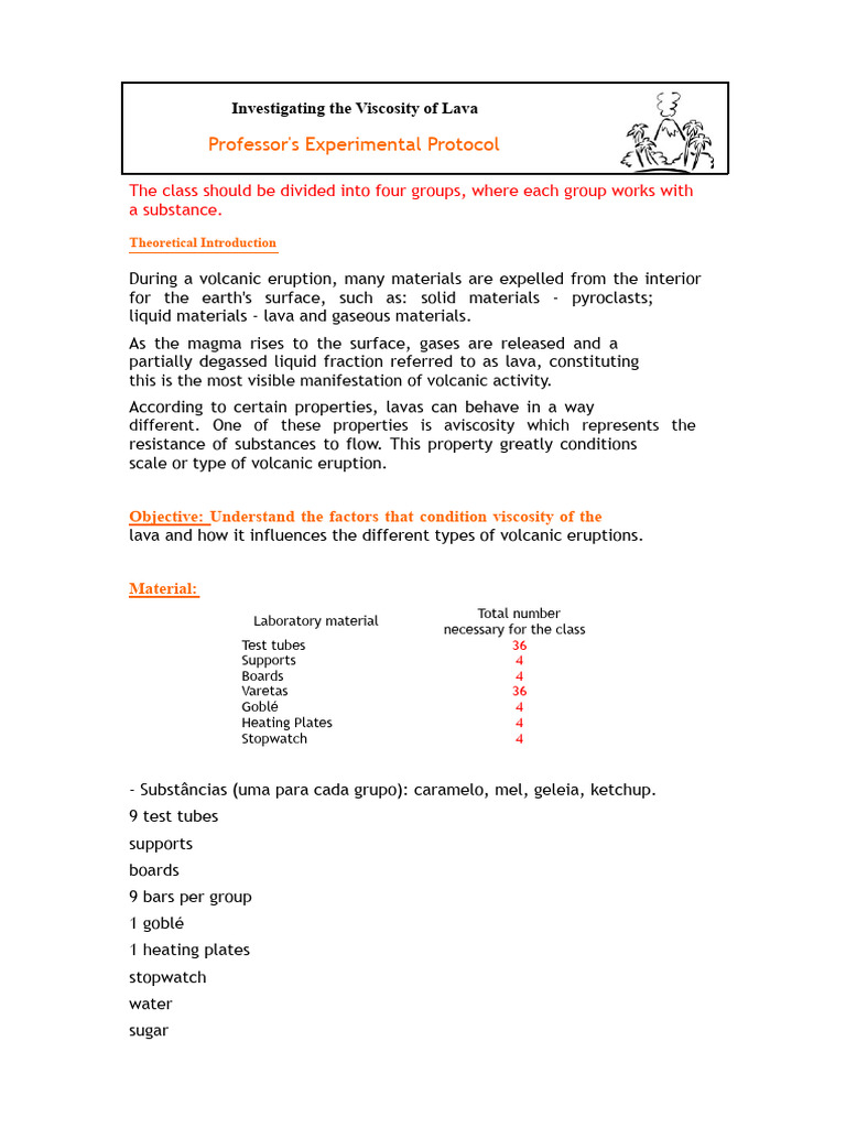Report on the experimental class about the viscosity of lava | PDF ...