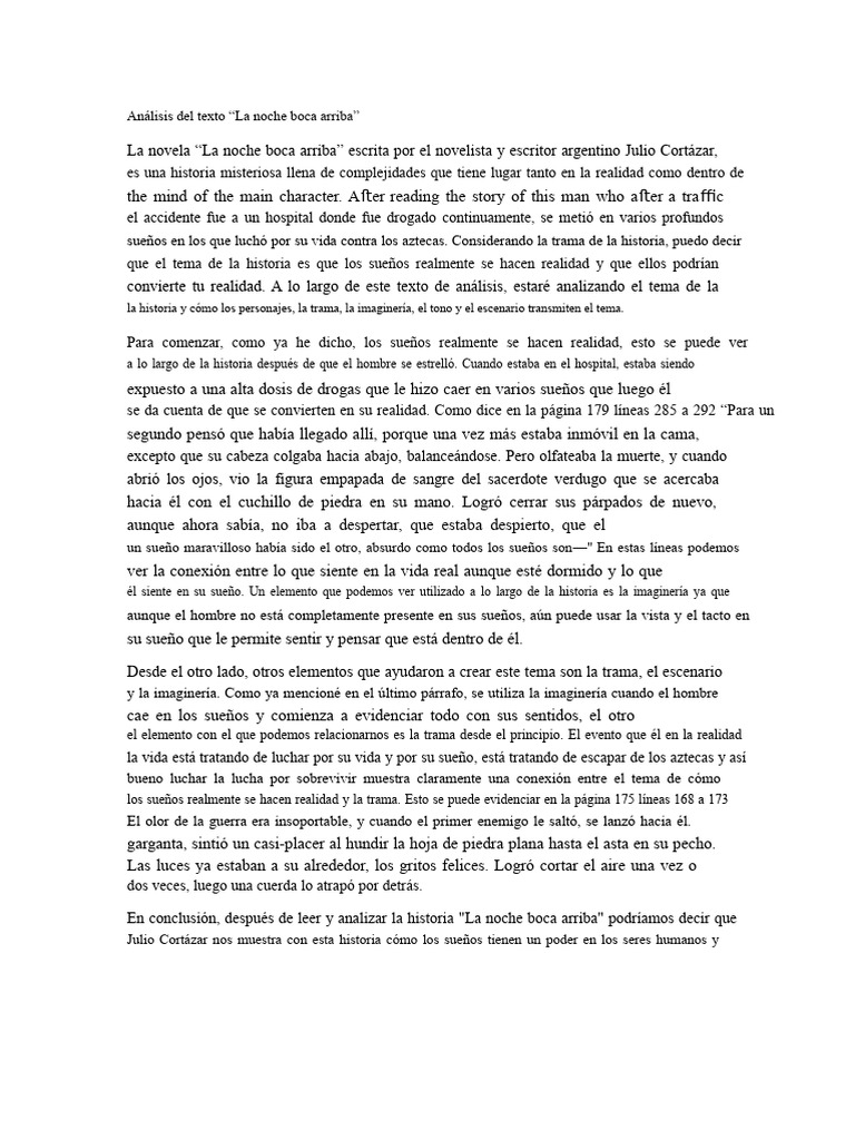 Análisis de "La noche boca arriba" de Cortázar | PDF | Sueño