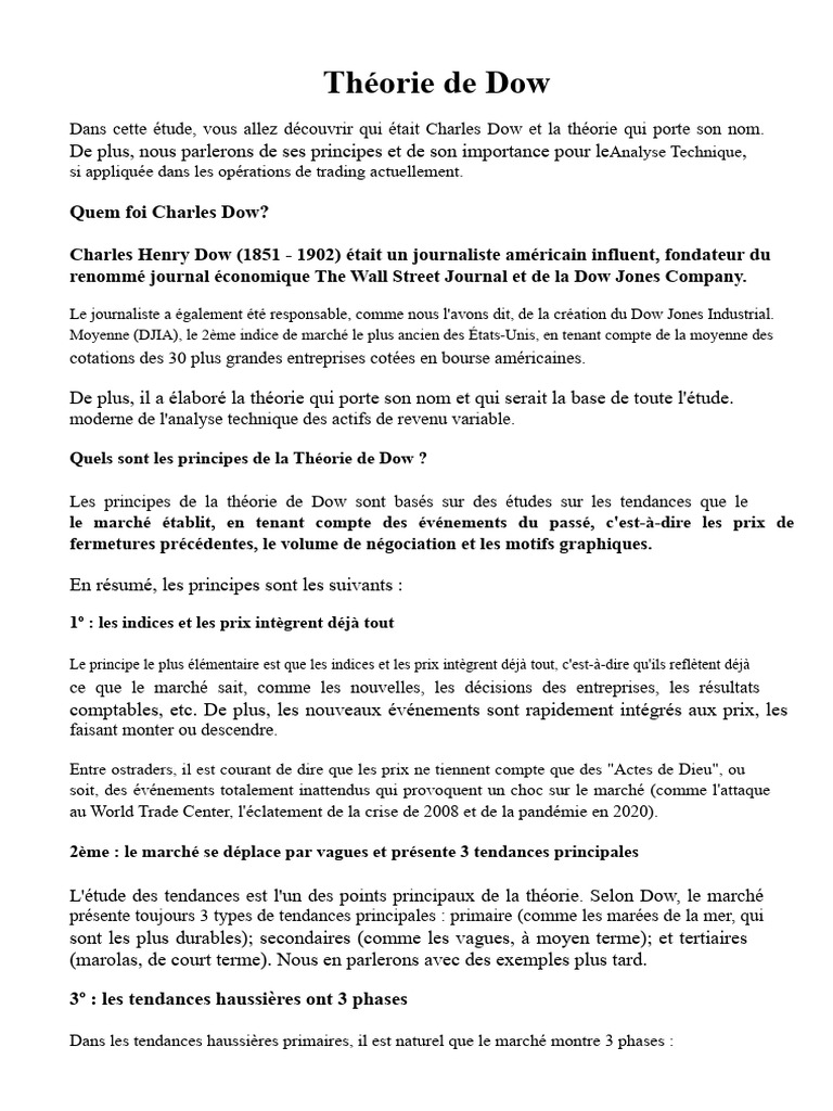 Charles Dow et sa théorie fondamentale | PDF | Dow Jones Industrial ...