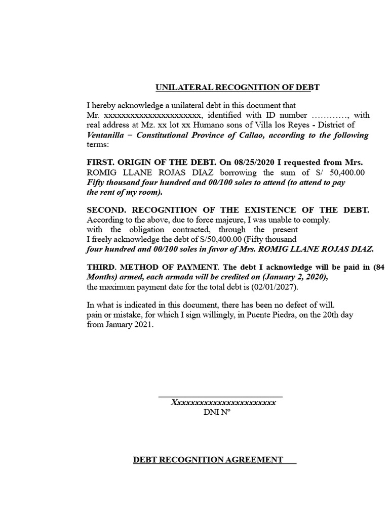 Debt Recognition Model | PDF | Debt | Debtor