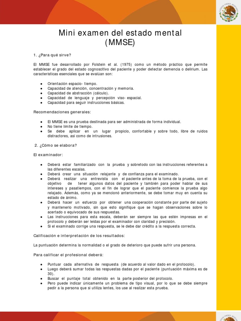 Minimental | Descargar gratis PDF | Medicina CLINICA | Cognición