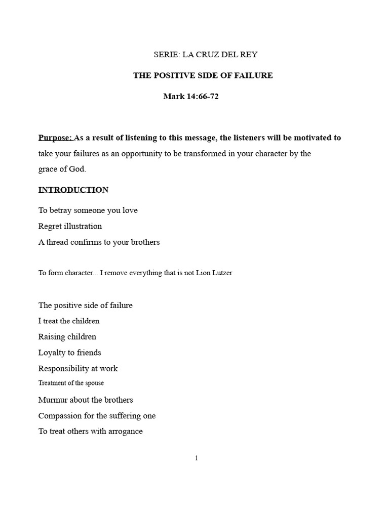 The Positive Side of Failure - Mark 14:66-72 | PDF | Jesus | Saint Peter