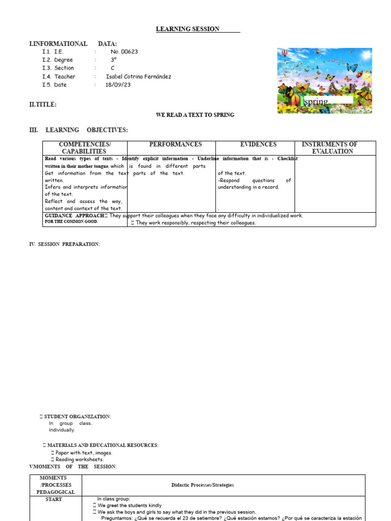 SESSION WE READ A TEXT ABOUT SPRING 18-09-23. | PDF | Learning | Cognition