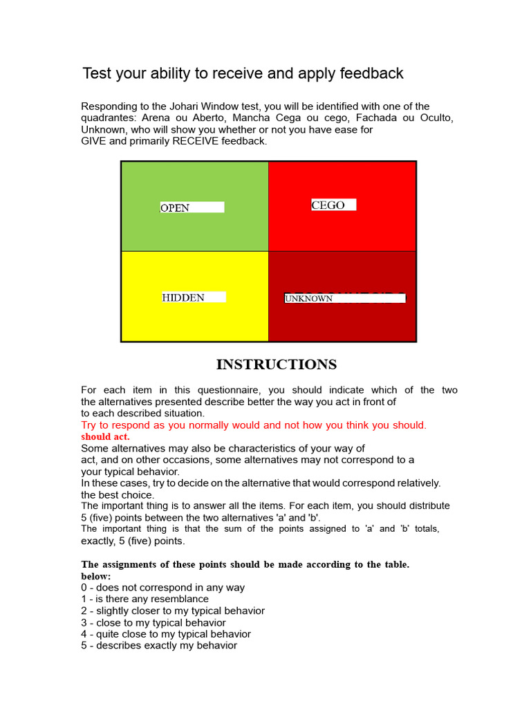 Step by Step for applying the Johari Window test | PDF | Negotiation ...