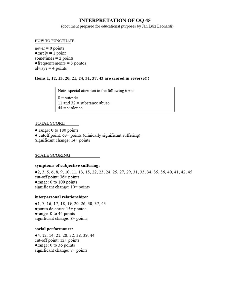 - Interpretation of Oq 45 | PDF